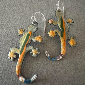 Gecko Lizard Earrings! Handmade Enameled Copper, Custom Sterling Silver ...