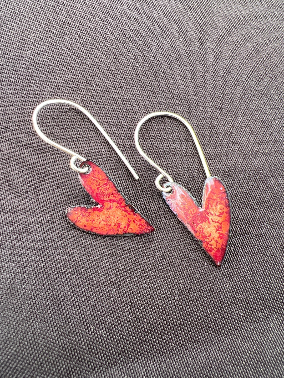 Heart Earrings, Rustic rusty Look, Heart Dangles, Custom Sterling ...