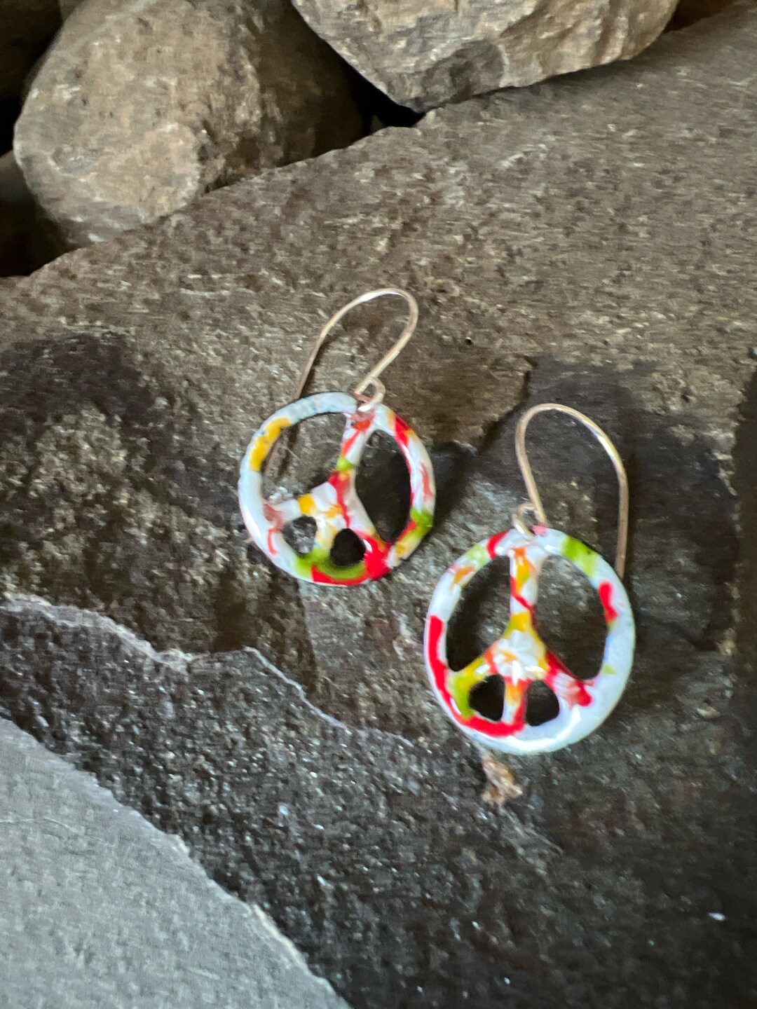 Small Peace Sign Earrings, Handmade Glass Enamel on Copper, Custom ...