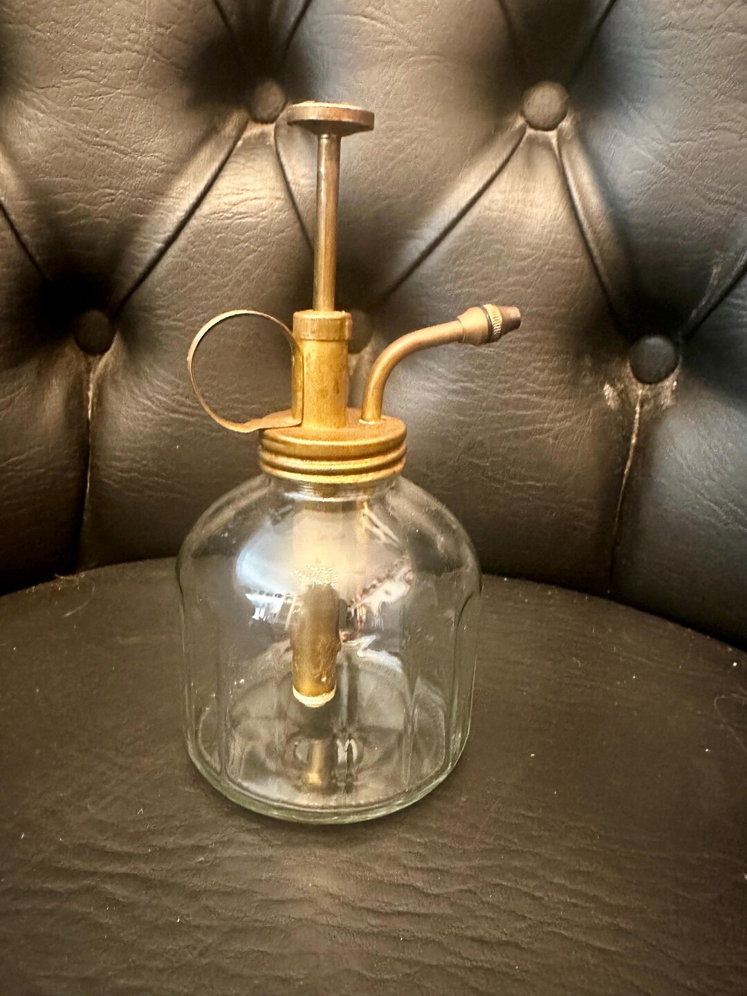 Vintage Glass Container and Brass Pump Spray Bottle With Push Atomizer ...