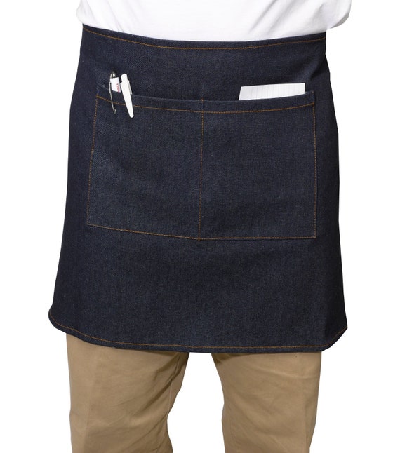 Blue Denim 100 Cotton Half Apron With Split Pocket Waiter Server Trader Pinny 27 X 18 Etsy