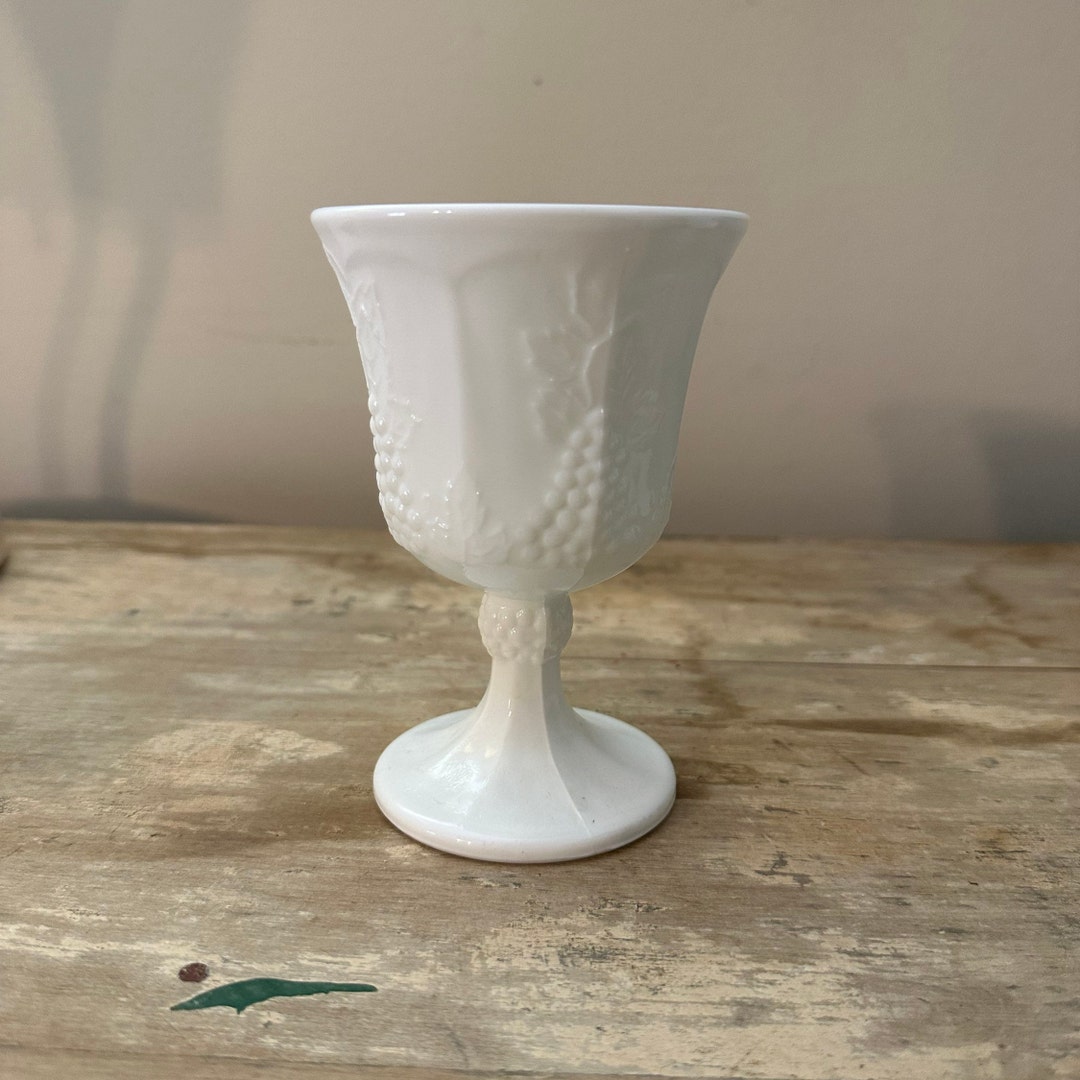 Vintage White Glass Anchor Hocking White Goblet ~ 5.5" Tall Harvest ...