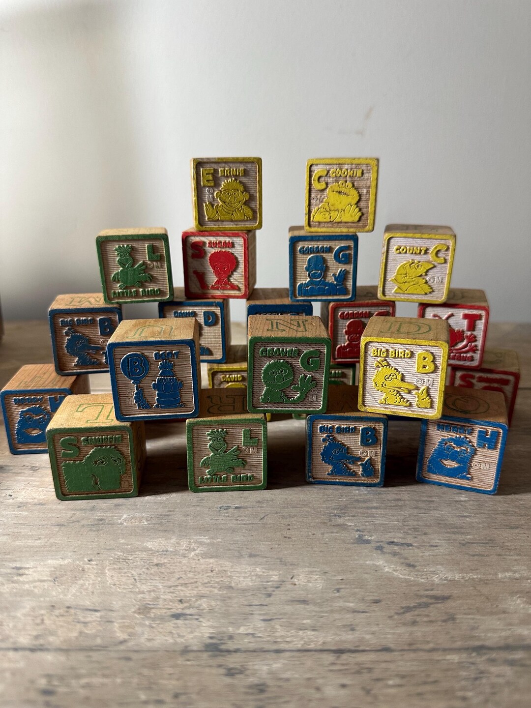 Vintage Lot of (24) Sesame Street Alphabet Wooden Blocks~beautiful ...