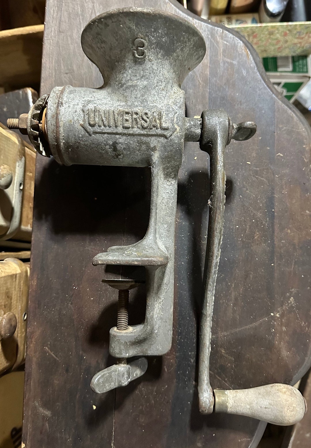 Vintage Universal No 3 Food Meat Grinder Hand Crank Table Mount Made in ...