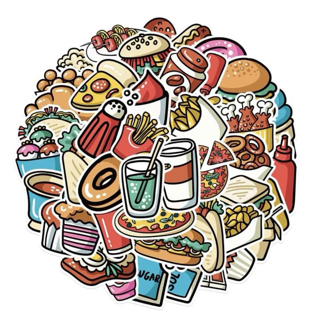 Cartoon Theme Stickers, Cartoon Food Stickers, Waterproof Stickers ...