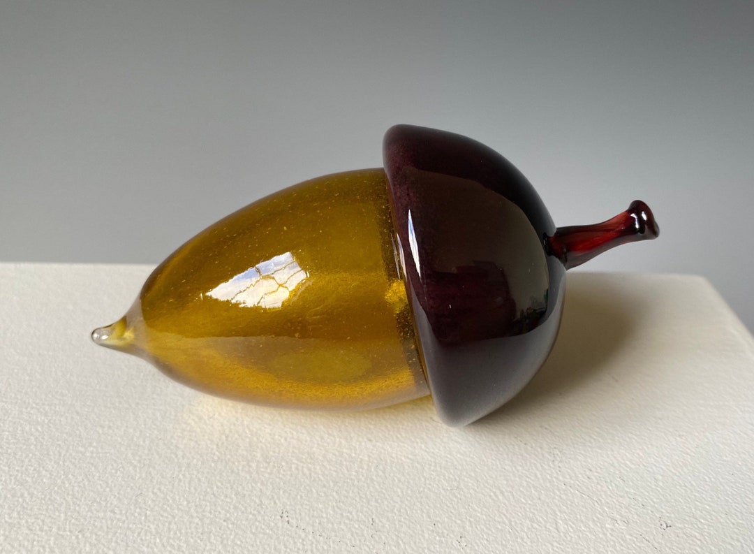 Original Medium Blown Glass Acorn Sculpture Amber & Dark Brown Glass - Etsy