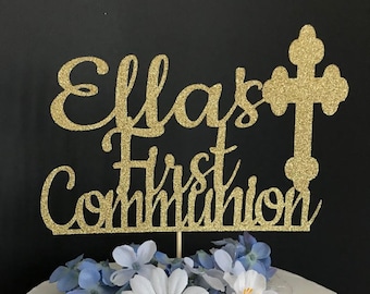 Communion Cake Topper, Gold Glitter, First Communion - Etsy