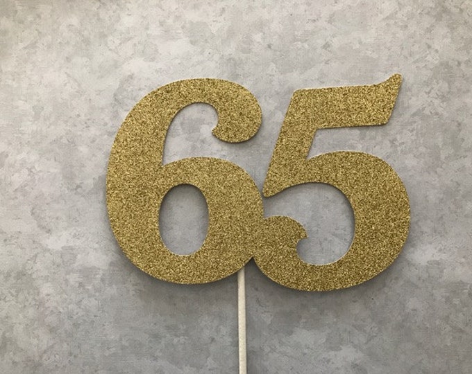 Any Number Gold Glitter 65th Birthday Cake Topper, Number Birthday Cake ...