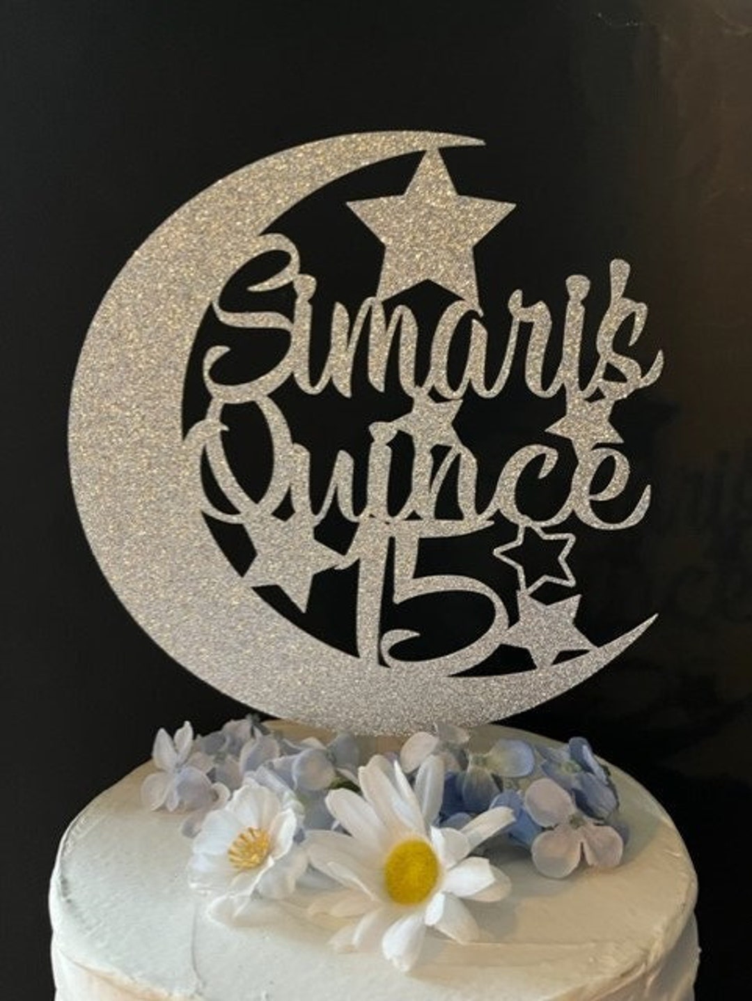 Any Name, Quince 15 Cake Topper, Moon & Stars Quinceanera Cake Topper ...
