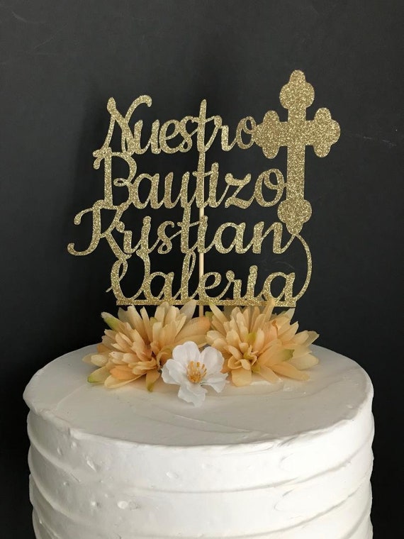 Mi Bautizo cake topper personalized Baptism gold Paper & Party Supplies ...