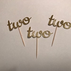 Second Birthday Cake Topper, 2nd Birthday Cake Toppers, Gold 2 Cupcake ...