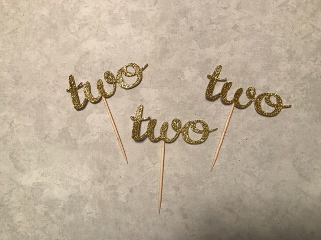 Second Birthday Cake Topper, 2nd Birthday Cake Toppers, Gold 2 Cupcake ...