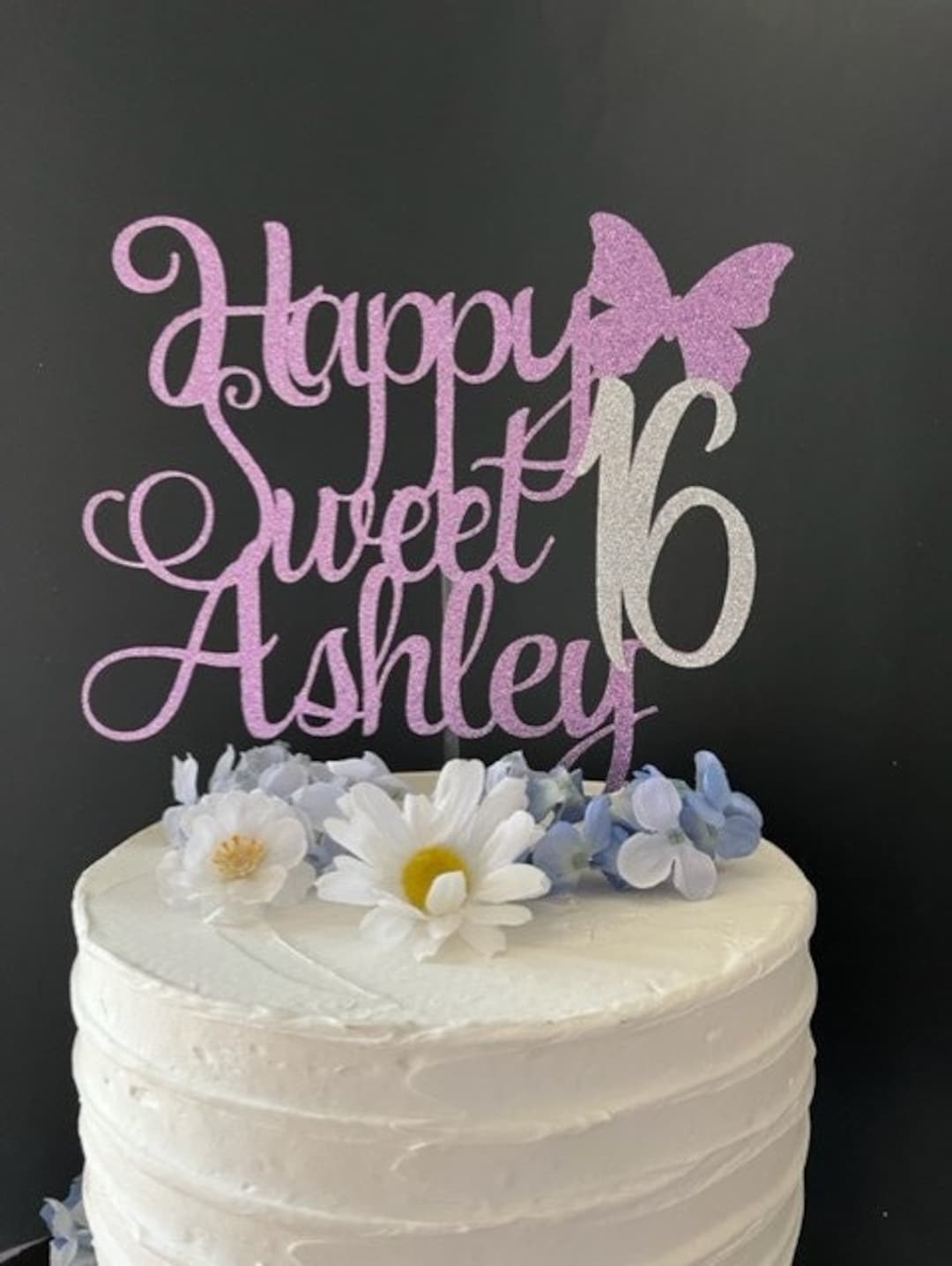 Any Name, Happy Sweet 16 Butterfly Cake Topper, Sweet 16 Butterfly Cake ...