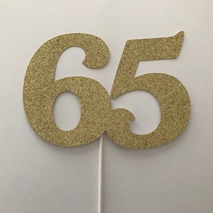 Any Number Gold Glitter 65th Birthday Cake Topper, Number Birthday Cake ...