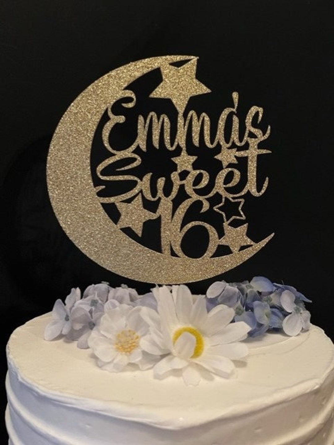 Any Name, Sweet 16 Cake Topper, Moon & Stars Sixteen Cake Topper, Moon ...