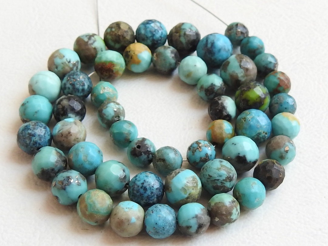 Arizona Turquoise Faceted Sphere Ball Round Bead 12inches Strand 6-7MM ...
