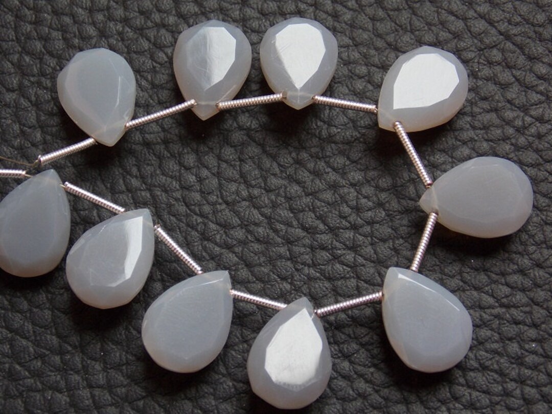 Gray Chalcedony Faceted Cut Stone Drops Briolette 6piece 15X10MM Approx ...