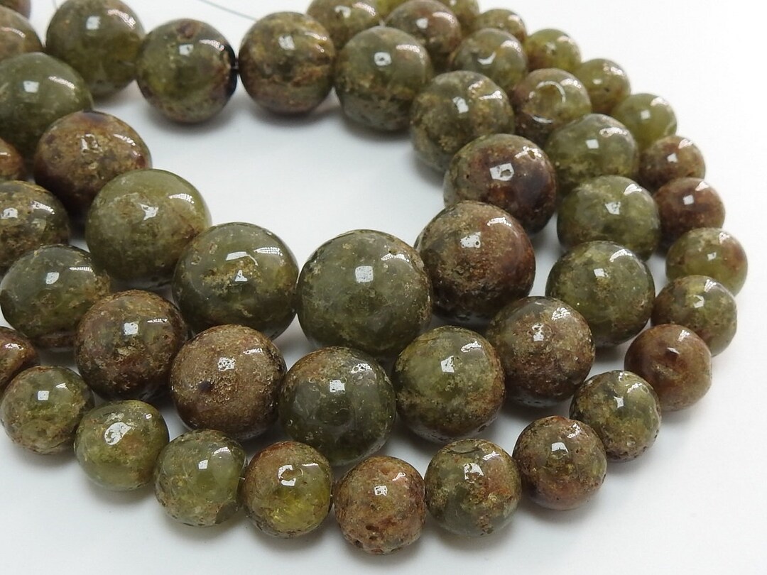 Green Grossular Garnet Smooth Sphere Ball Round Beads/8inches Strand ...