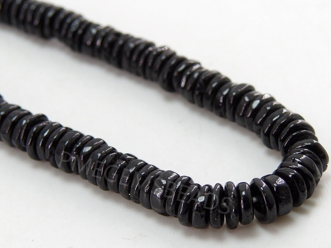 Black Spinel Smooth Tire Button Coin Wheel Shape Bead16inches 5MM ...