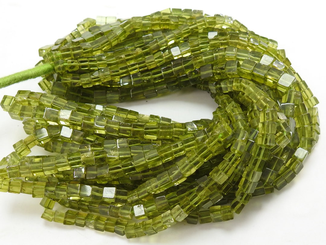 Peridot Smooth Cube Box Beads/16inches Strand/wholesaler/supplies/100 ...