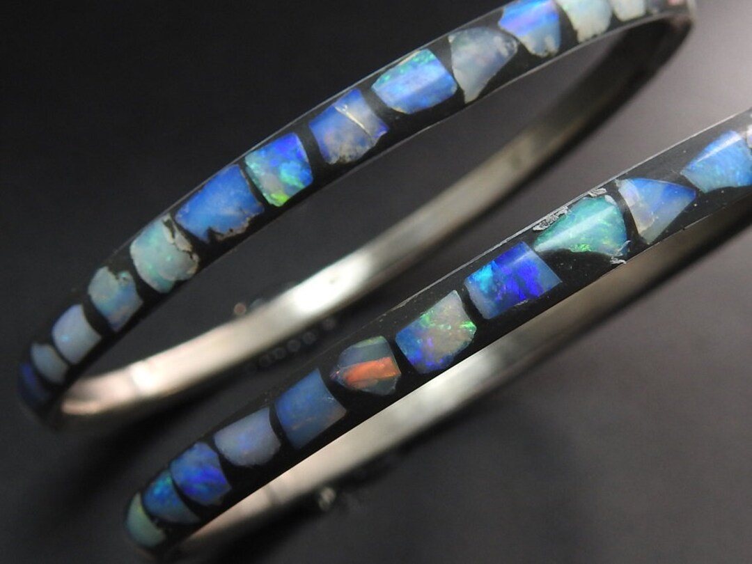 Australian Opal Multi Fire Silver Polished Brass Bangle/one of A Kind ...