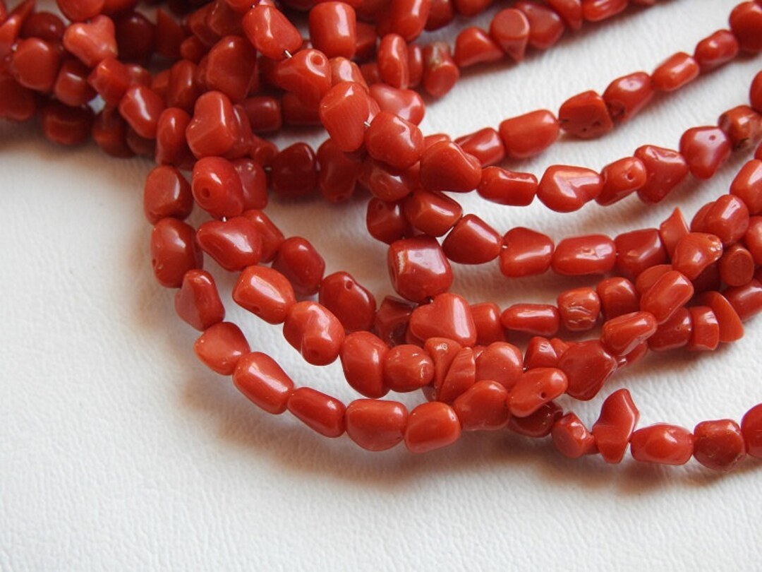 Reserved Italian Red Coral Tumble Nugget Strand: Jewelry Making (14 ...