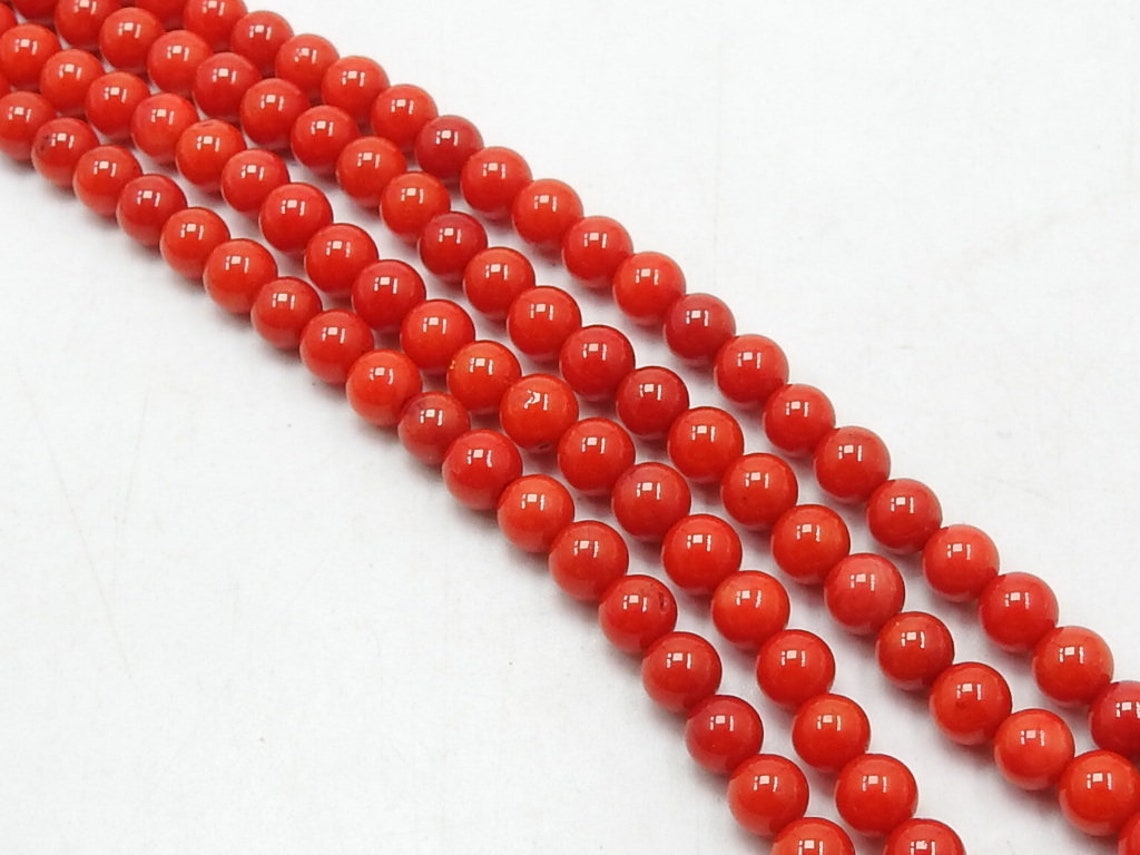 Red Coral Smooth Sphere Ball Round Bead 15inch 4MM Approx Wholesaler ...