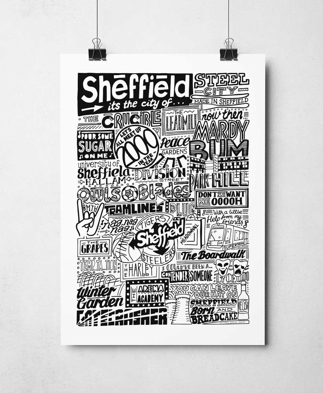 Sheffield Landmarks Wall Art Print | Sheffield Gifts | Typography ...