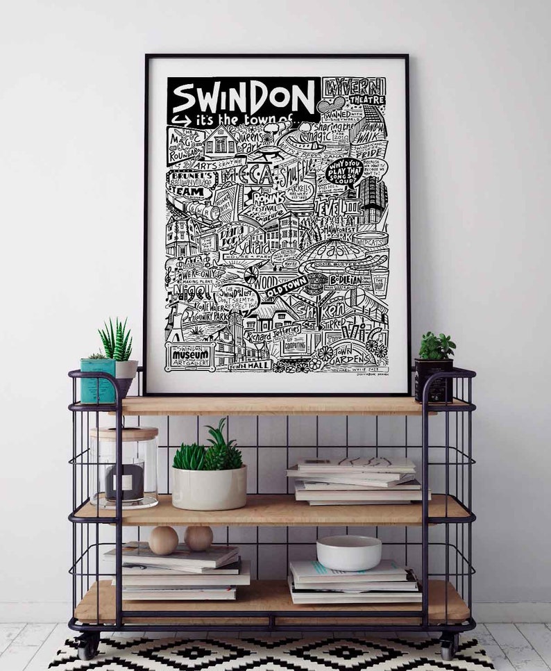 Swindon Landmarks Typography Art Print: UK Travel Poster - Etsy