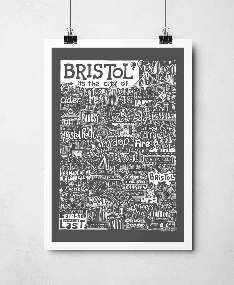 Bristol Typography Art Print: UK Landmarks Gallery Wall Poster - Etsy UK