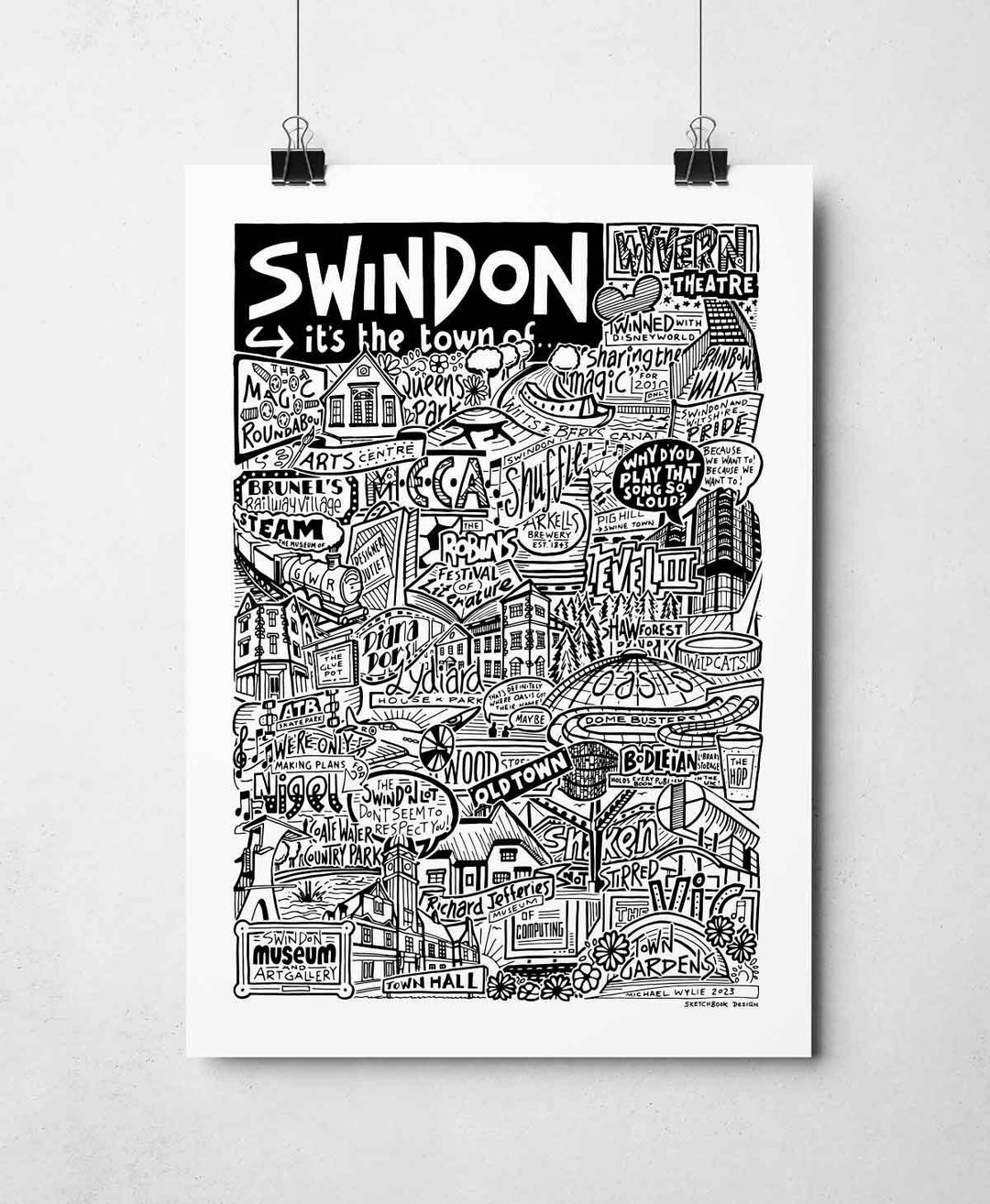 Swindon Landmarks Typography Art Print: UK Travel Poster - Etsy UK