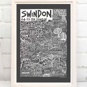 Swindon Landmarks Typography Art Print: UK Travel Poster - Etsy