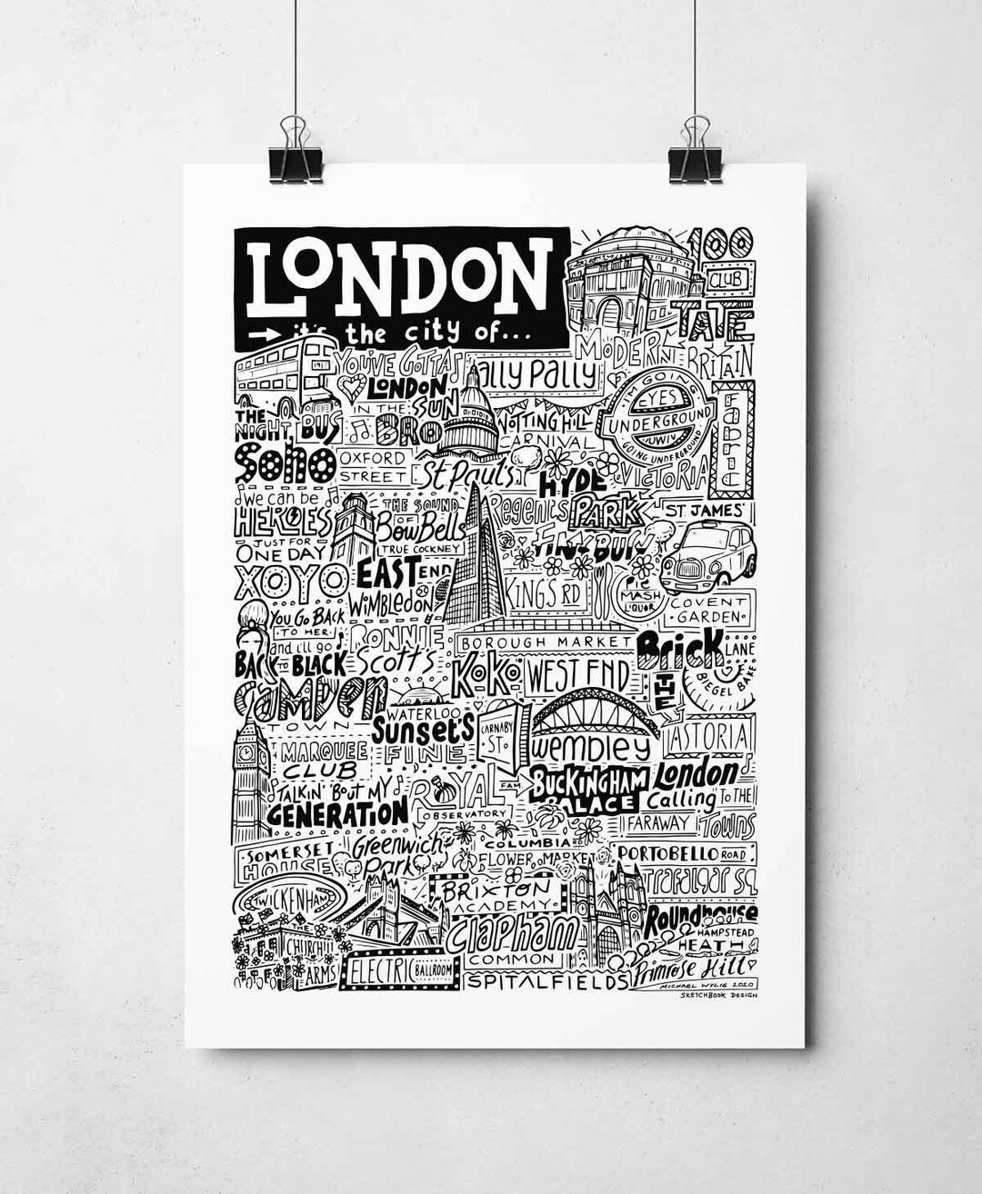 London Wall Art | I Love LDN | Landmarks Travel Typography Gallery Wall ...