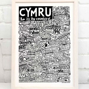 Cymru Wall Art Landmarks Typography Print | I Love Wales Poster | Welsh ...