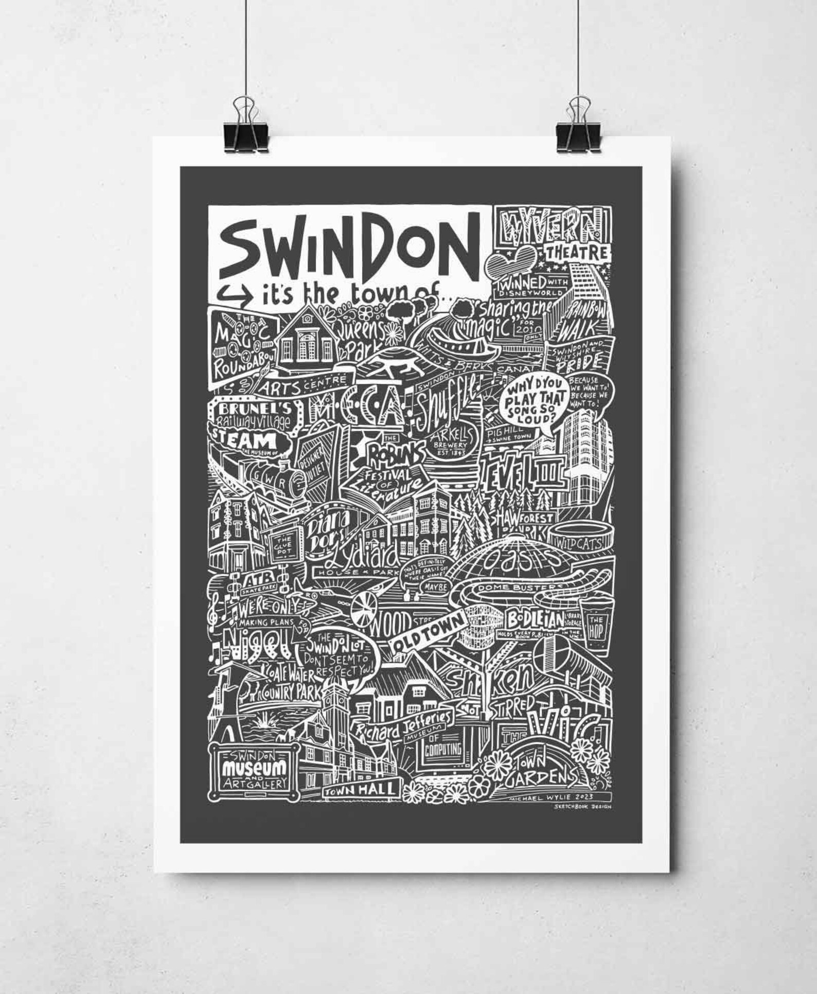 Swindon Landmarks Typography Art Print: UK Travel Poster - Etsy
