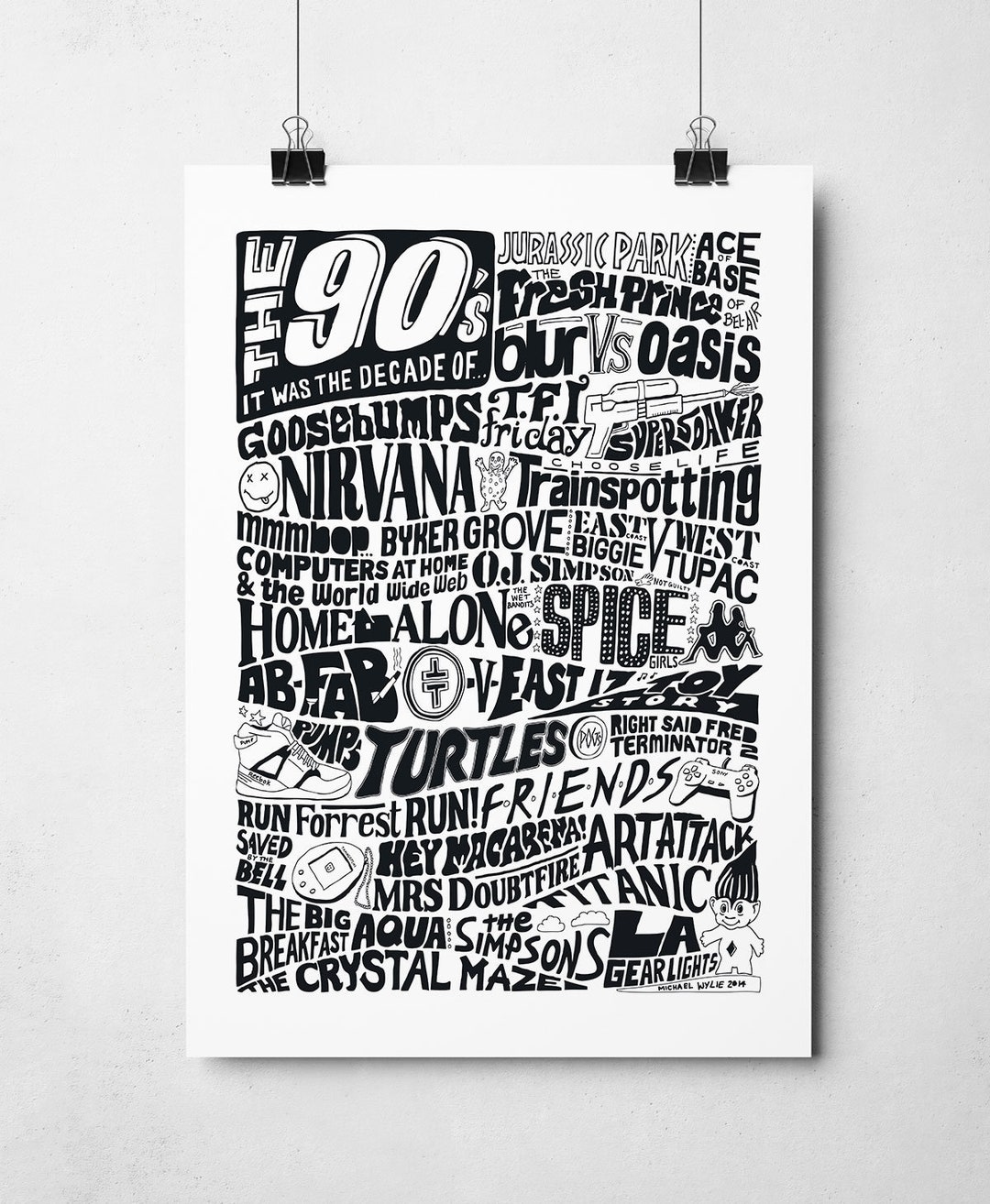 I Love the 90s Wall Art Print | 1990s Nostalgia Pop Culture Poster ...