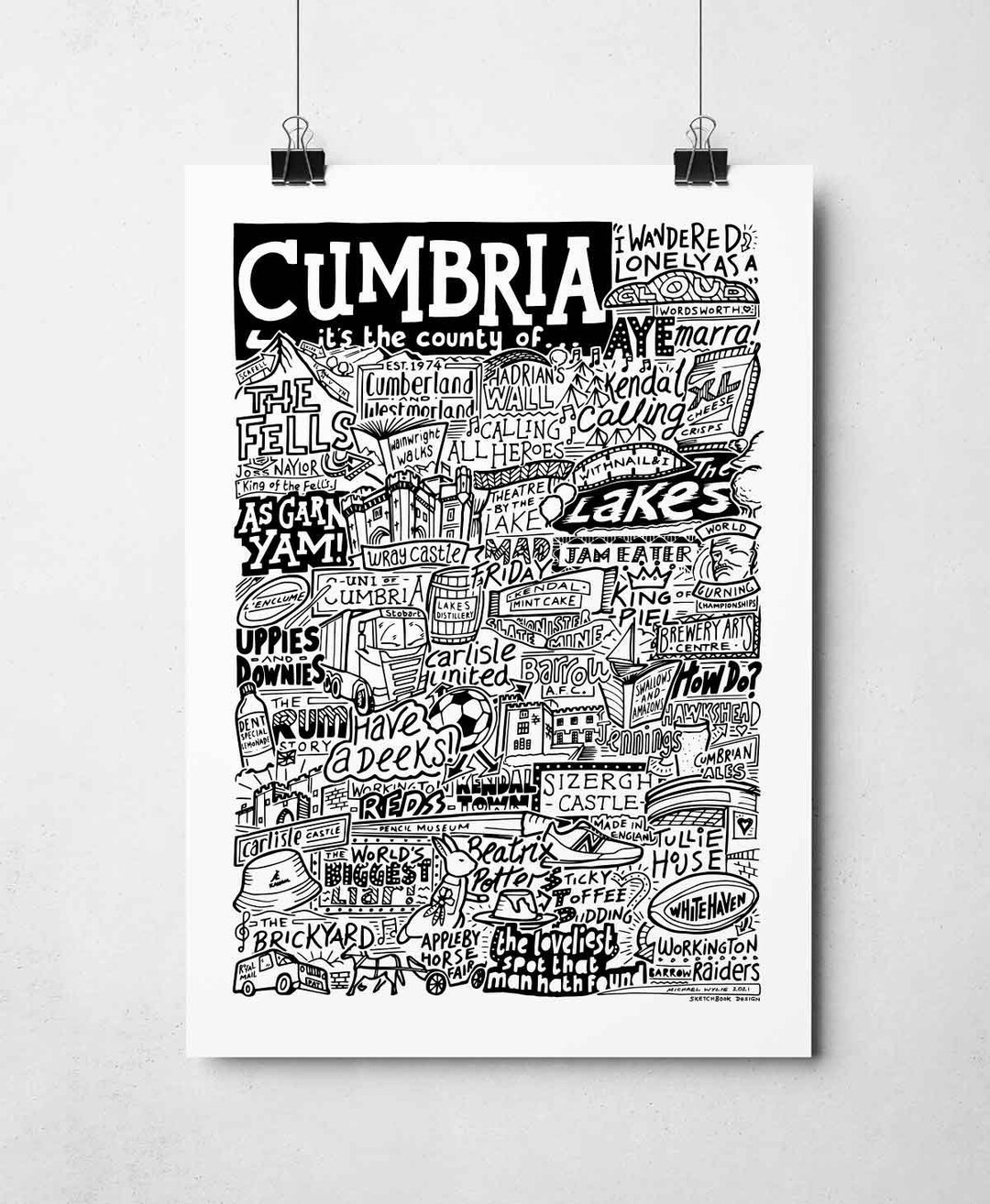 Cumbria Landmarks Wall Art | Cumbrian Gifts Print Poster | the Lake ...