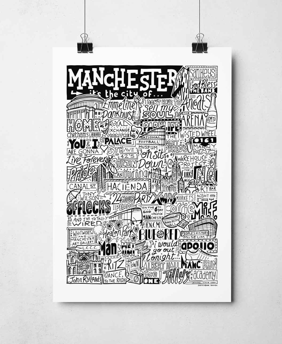 Manchester Landmarks Wall Art I Love MCR Typography Print - Etsy UK