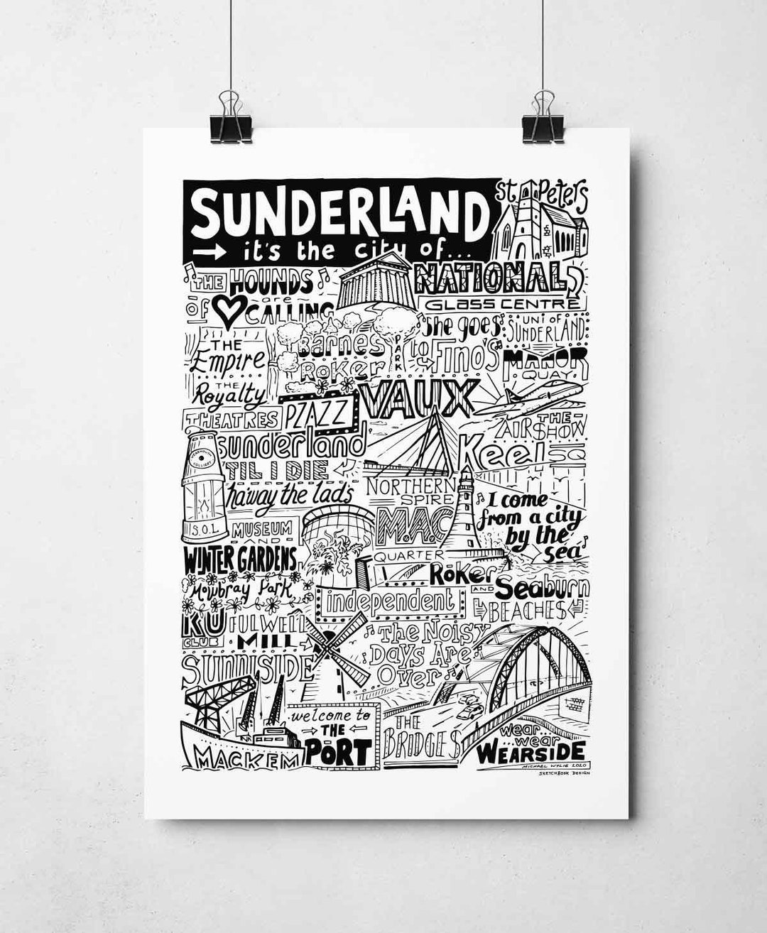 Sunderland Wall Art | Mackem Landmarks Gifts Typography Art Print ...