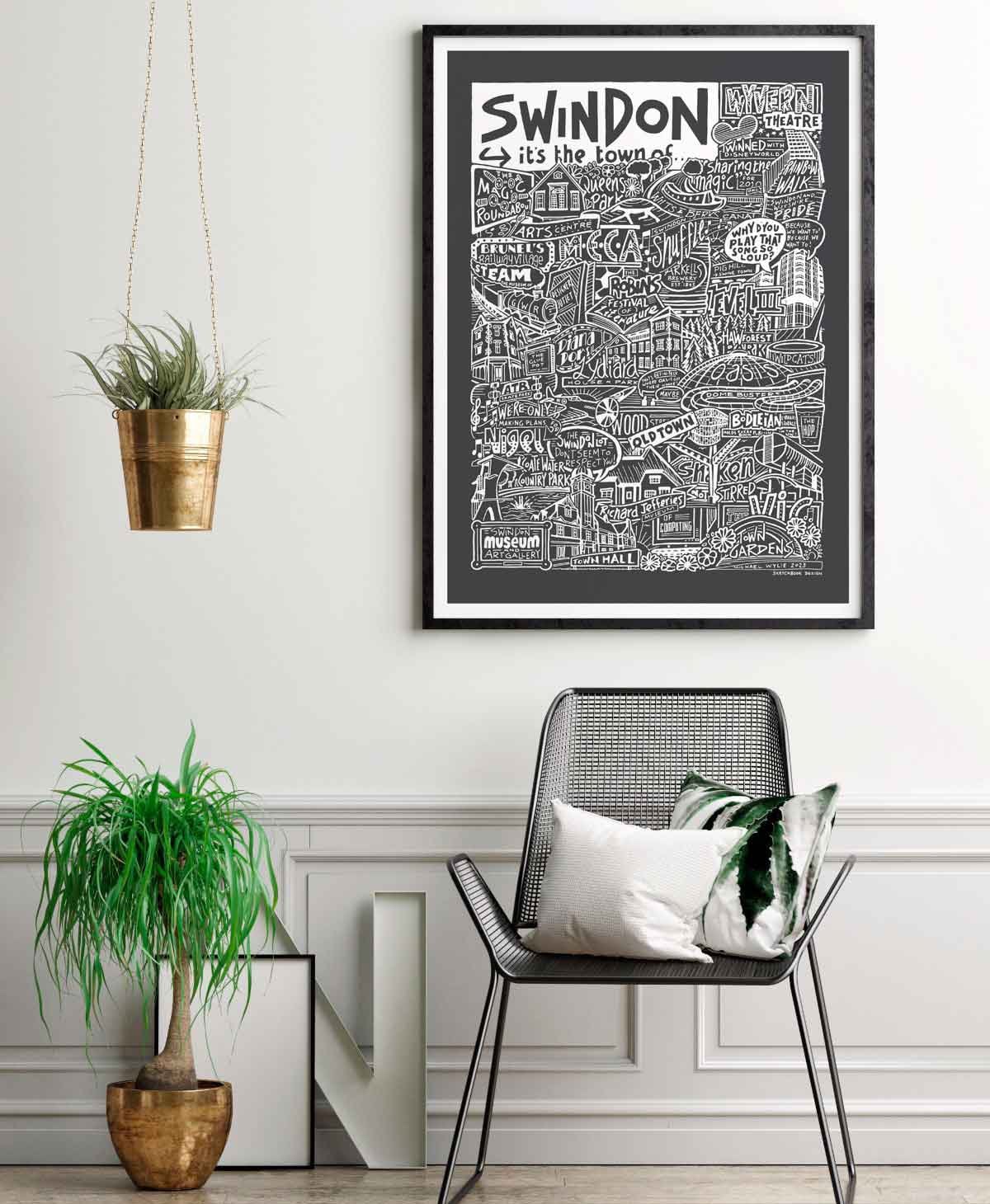 Swindon Landmarks Typography Art Print: UK Travel Poster - Etsy