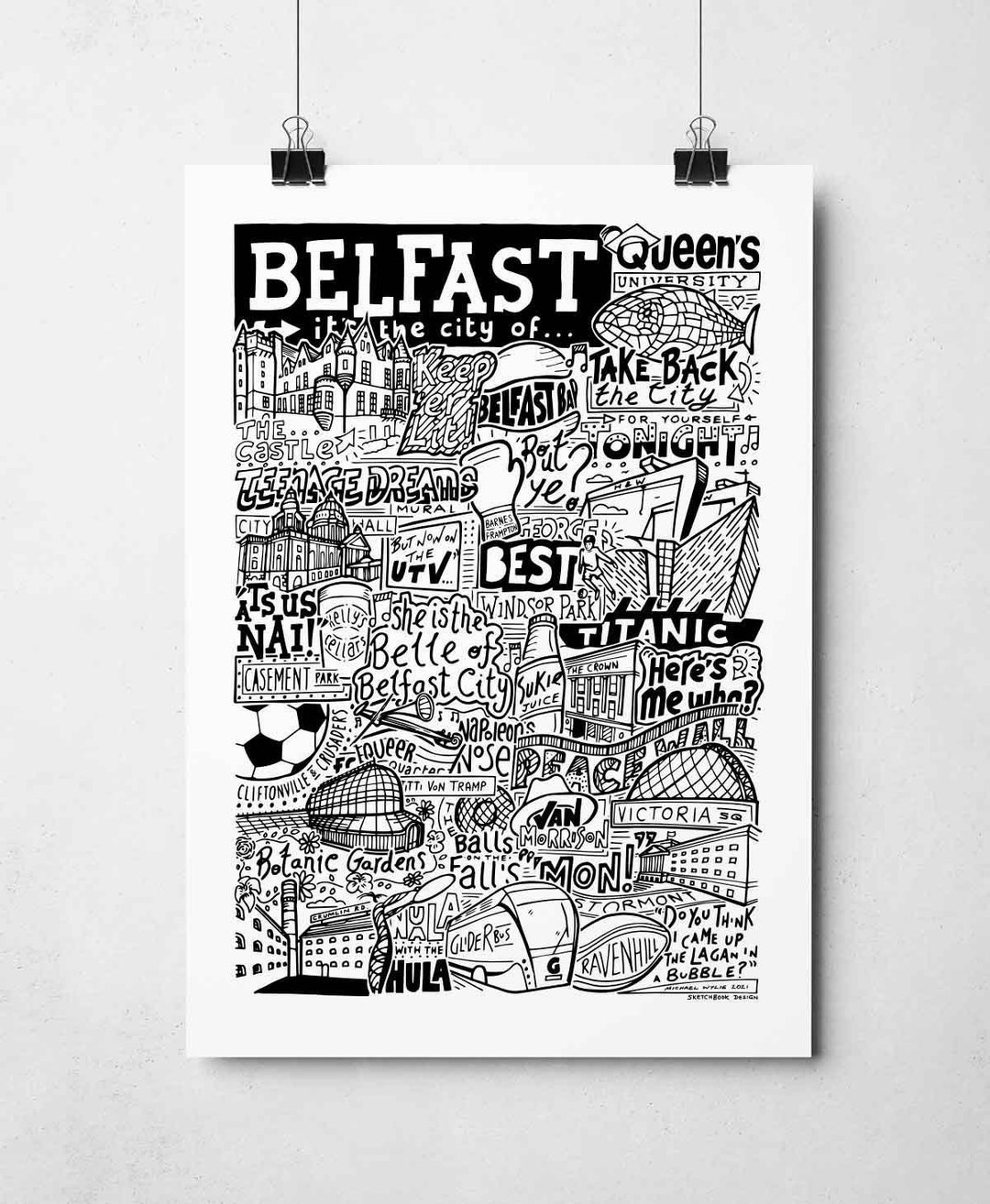 Belfast Landmarks Typography Art Print: Northern Ireland Travel Poster ...