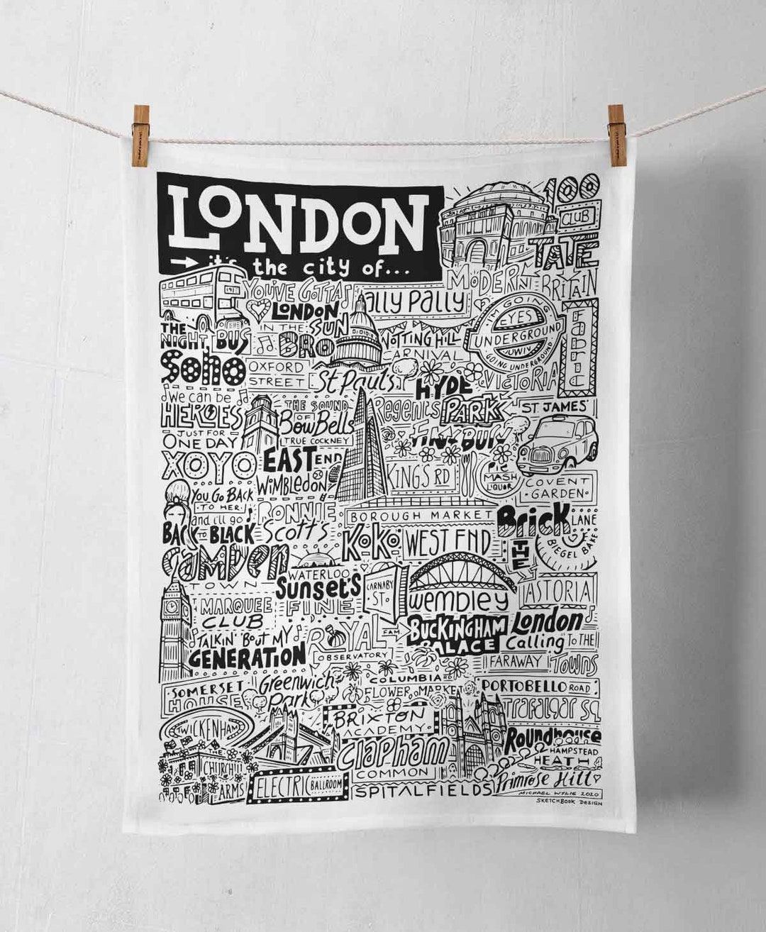London Tea Towel: UK Souvenir Kitchen Decor, Hand-drawn Design - Etsy