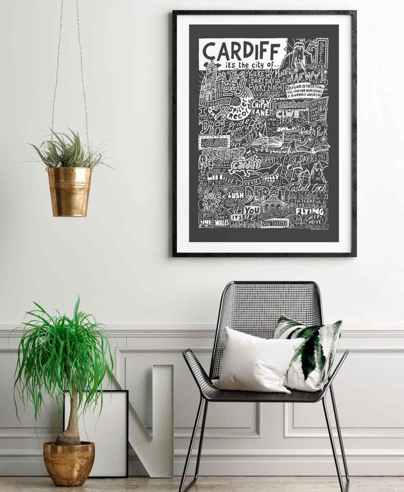 Cardiff Landmarks Wall Art | Caerdydd Gifts | Welsh Typography Print ...
