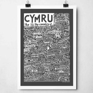 Cymru Wall Art Landmarks Typography Print | I Love Wales Poster | Welsh ...
