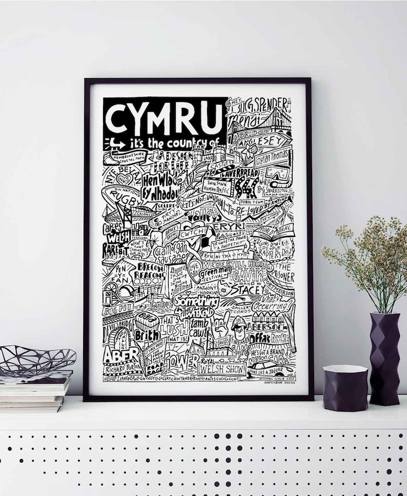Cymru Wall Art Landmarks Typography Print | I Love Wales Poster | Welsh ...