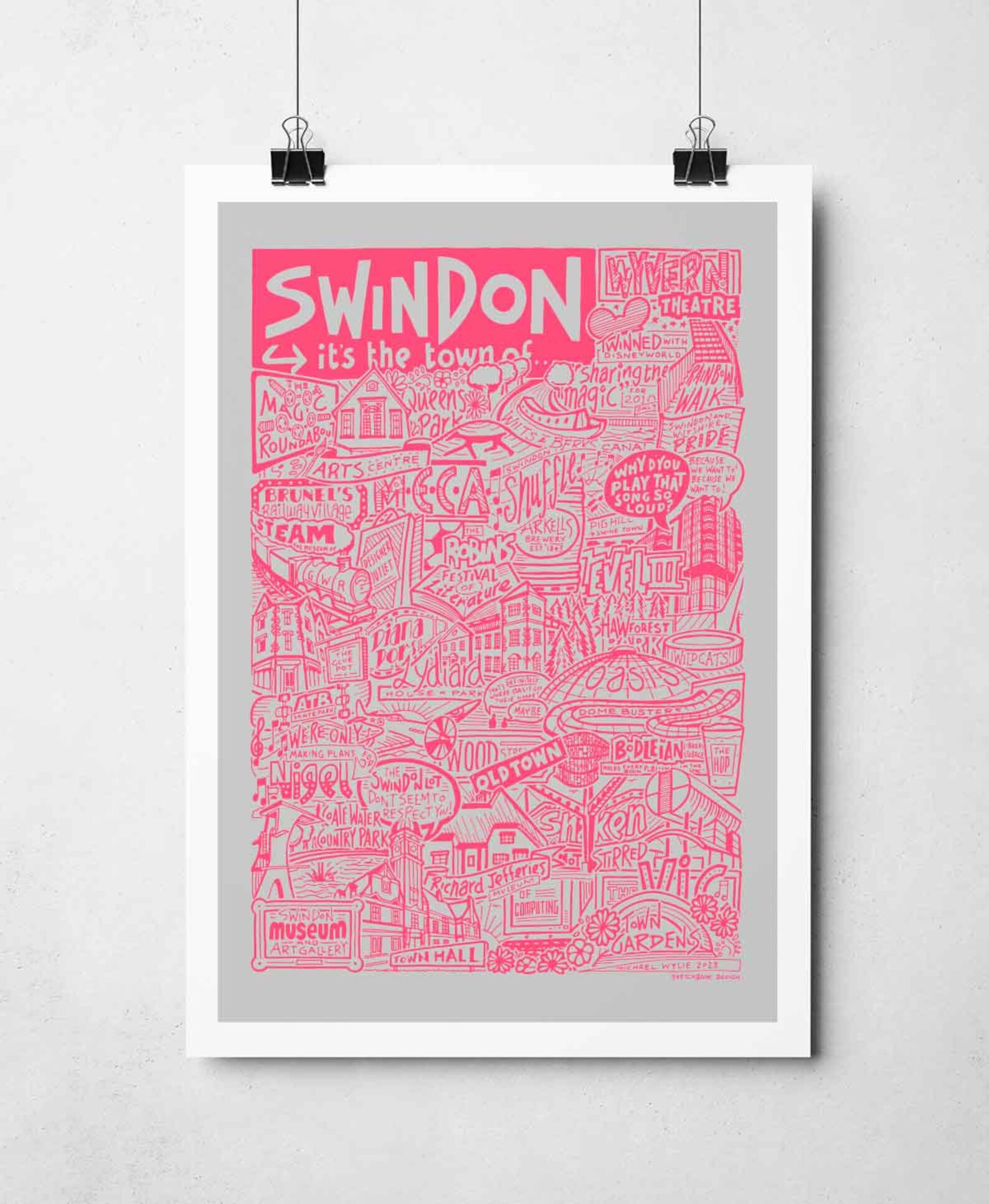 Swindon Landmarks Typography Art Print: UK Travel Poster - Etsy