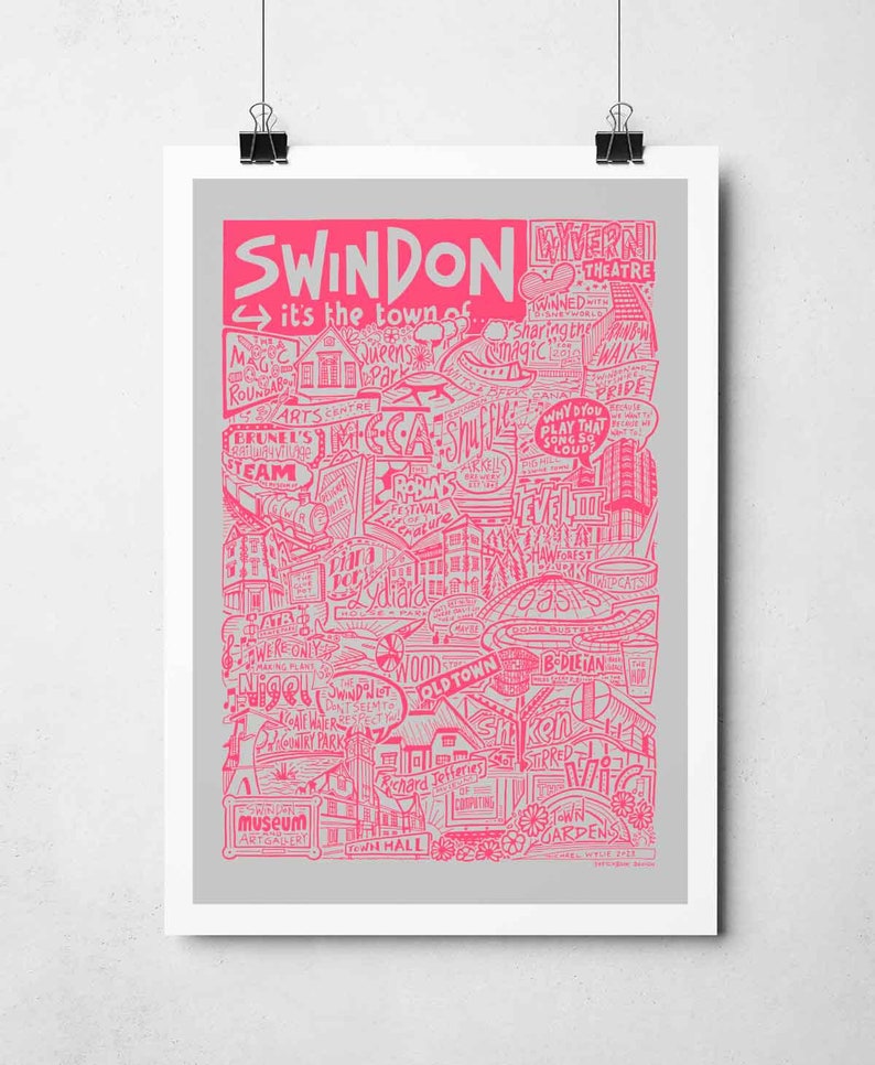 Swindon Landmarks Typography Art Print: UK Travel Poster - Etsy