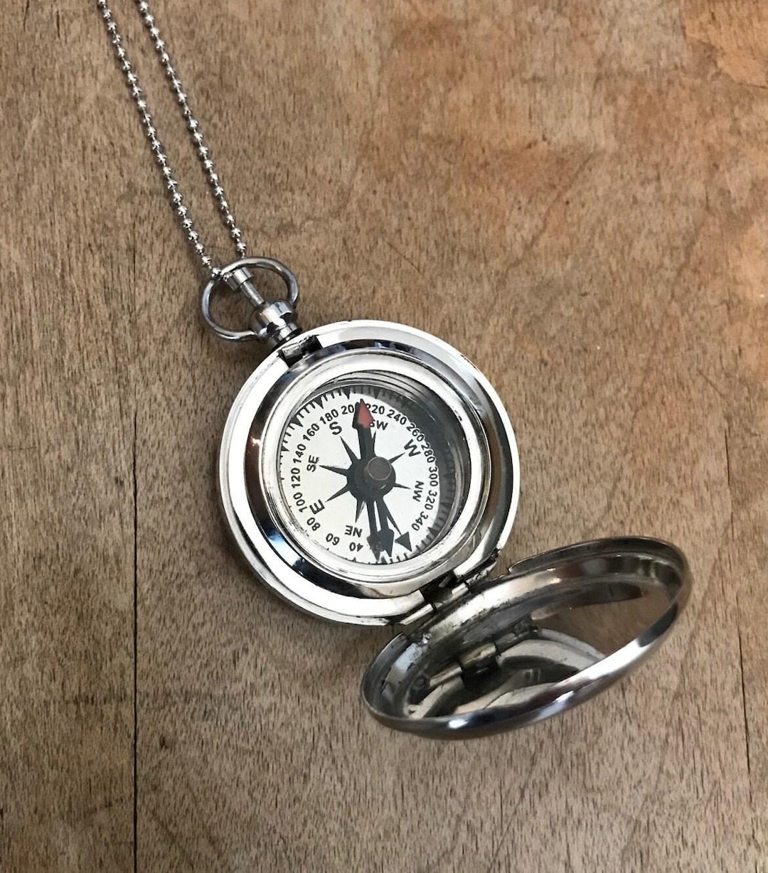 Push Button Compass Necklace Nautical Silver High Quality Vintage Style ...