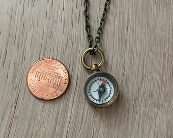 Miniature Compass Necklace Antique Bronze High Quality Mini Vintage ...