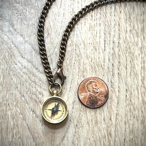 Vintage Style Tiny Miniature Compass Necklace - Antique Brass - Charm ...